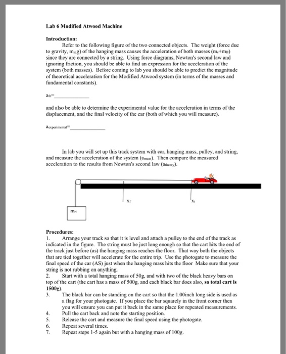 Solved Lab 6 Modified Atwood Machine Introduetion: Refer to | Chegg.com