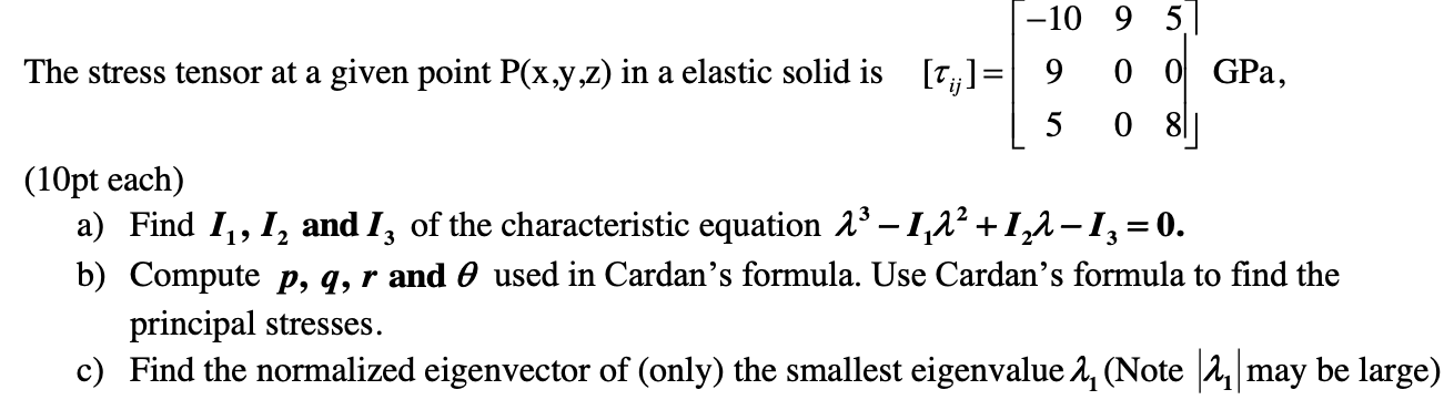 Solved The stress tensor at a given point P(x,y,z) ﻿in a | Chegg.com