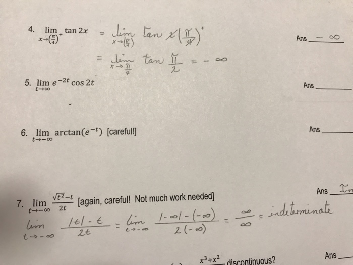 Solved Lim tan 2x x rightarrow (pi/4)^+ lim_t rightarrow | Chegg.com