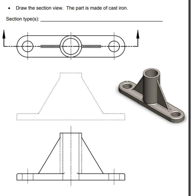 Solved • Draw the section view. The part is made of cast | Chegg.com