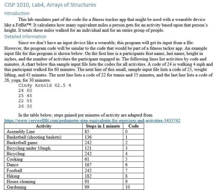 Cisp 1010 Lab4 Arrays Of Structures Introduction 5954