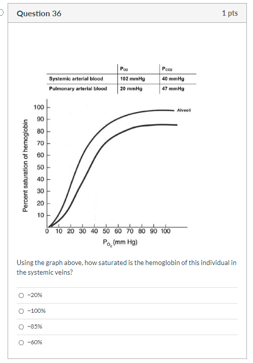 Solved Question 36 1 pts Роа Systemic arterial blood | Chegg.com