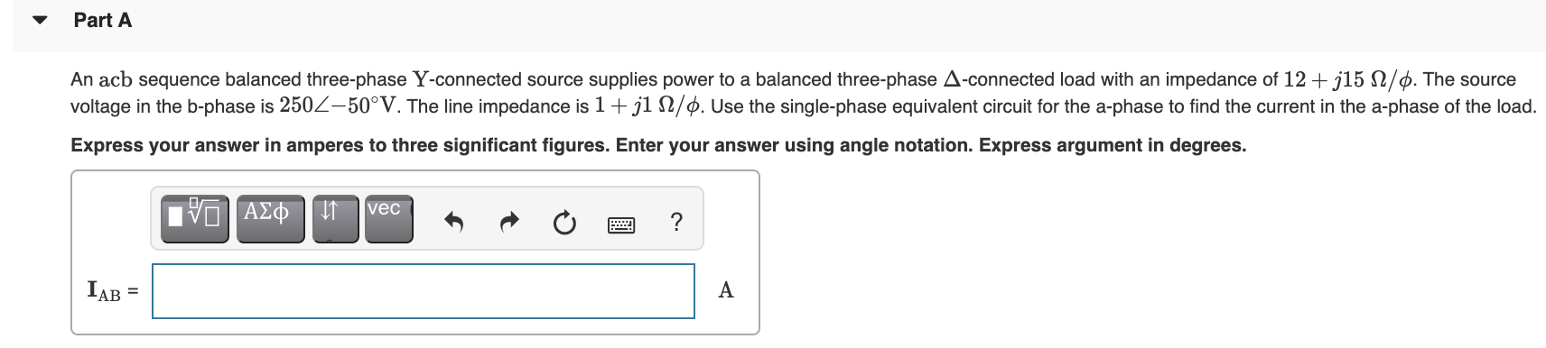 Solved Part A An acb sequence balanced three-phase | Chegg.com