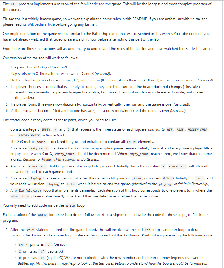 The ttt program implements a version of the familiar | Chegg.com
