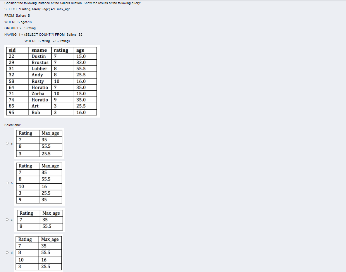 Solved Consider the following instance of the Sailors | Chegg.com