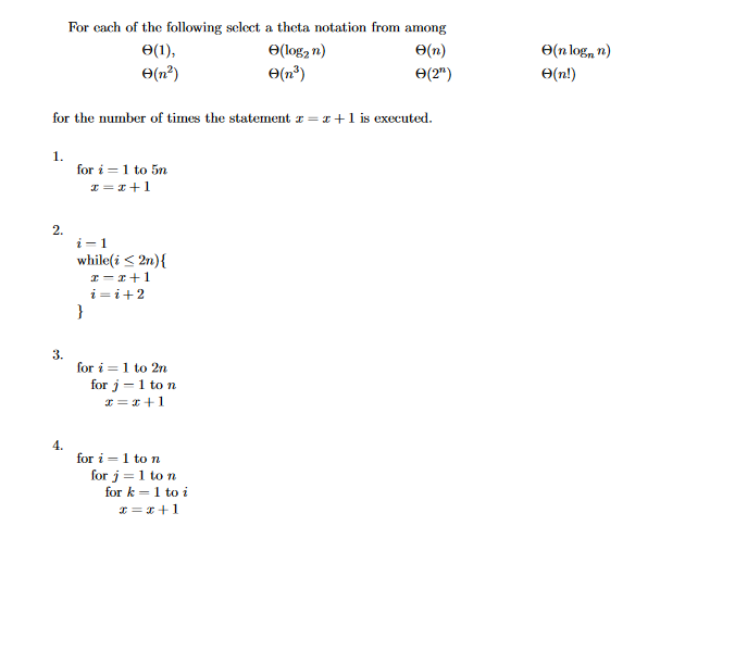 Solved For cach of the following sclect a theta notation | Chegg.com
