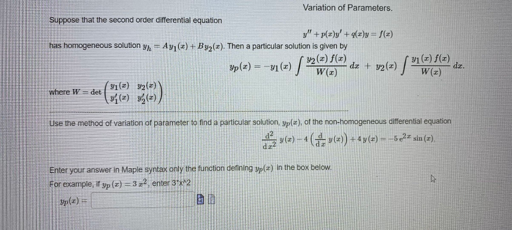 Solved Variation Of Parameters Suppose That The Second