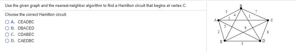 Solved Use the given graph and the nearest-neighbor | Chegg.com