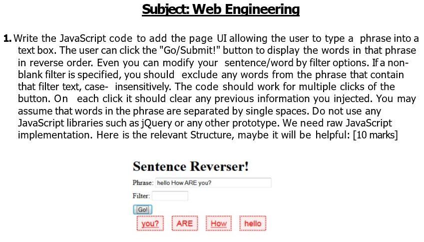Solved Subject: Web Engineering 1. Write the JavaScript code | Chegg.com