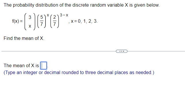 Solved The probability distribution of the discrete random | Chegg.com