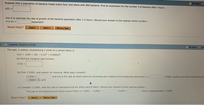 Solved Suppose that a population of bactería triples every | Chegg.com