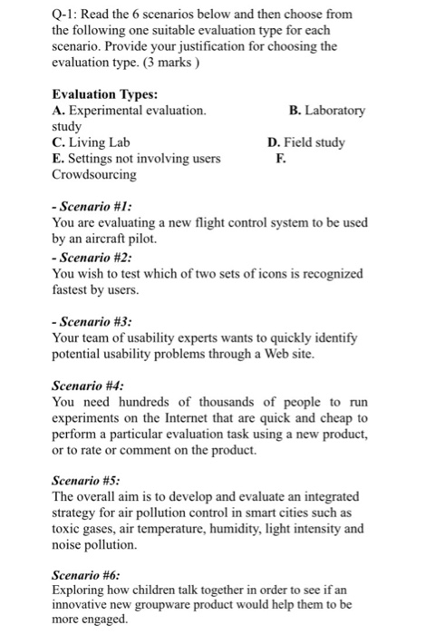 Solved Q-1: Read the 6 scenarios below and then choose from | Chegg.com