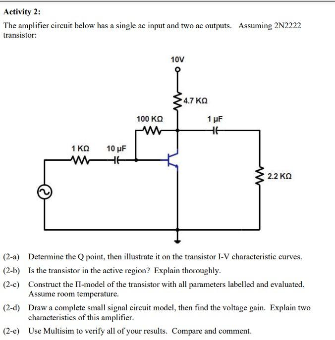 Solved The amplifier circuit below has a single ac input and | Chegg.com