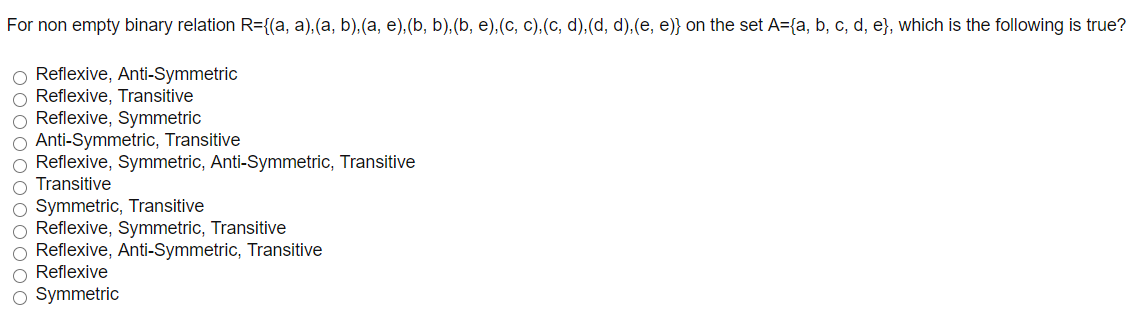 Solved For non empty binary relation R={(a, a),(a, b),(a, | Chegg.com