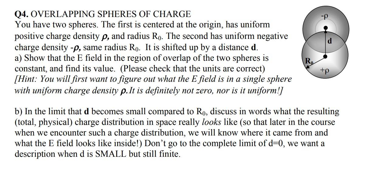 Solved Q4. OVERLAPPING SPHERES OF CHARGE You have two | Chegg.com