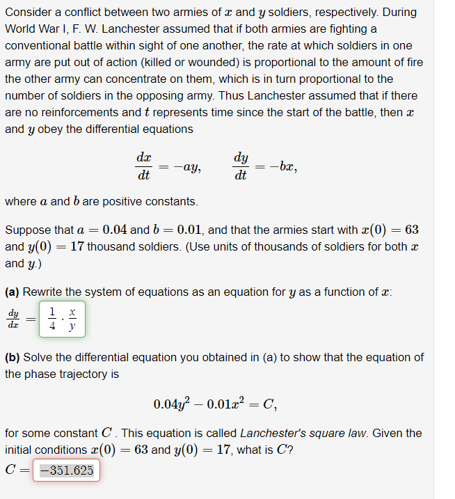 Solved Consider a conflict between two armies of x and y | Chegg.com