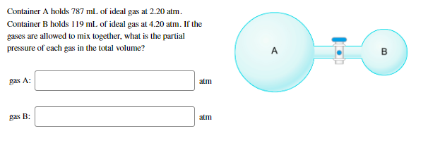 Solved Container A holds 787 mL of ideal gas at 2.20 atm. | Chegg.com