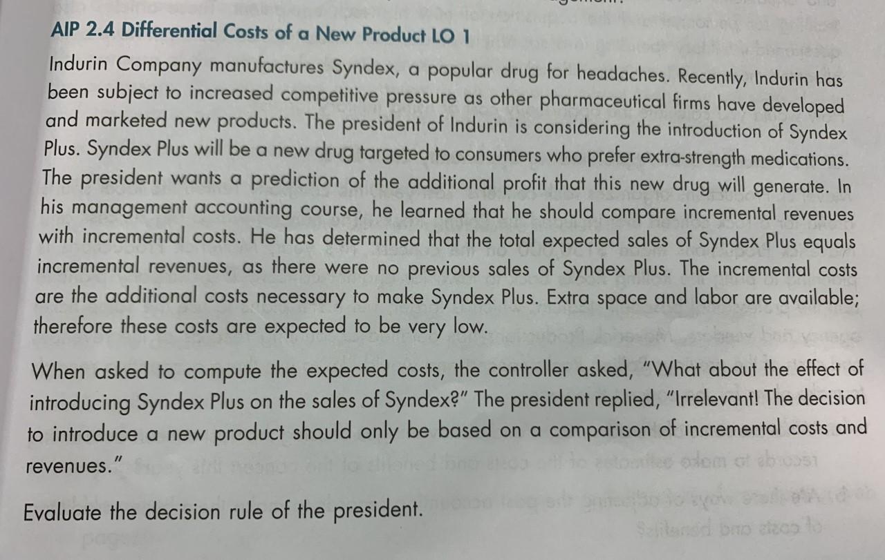 Solved AIP 2.4 Differential Costs of a New Product LO I | Chegg.com
