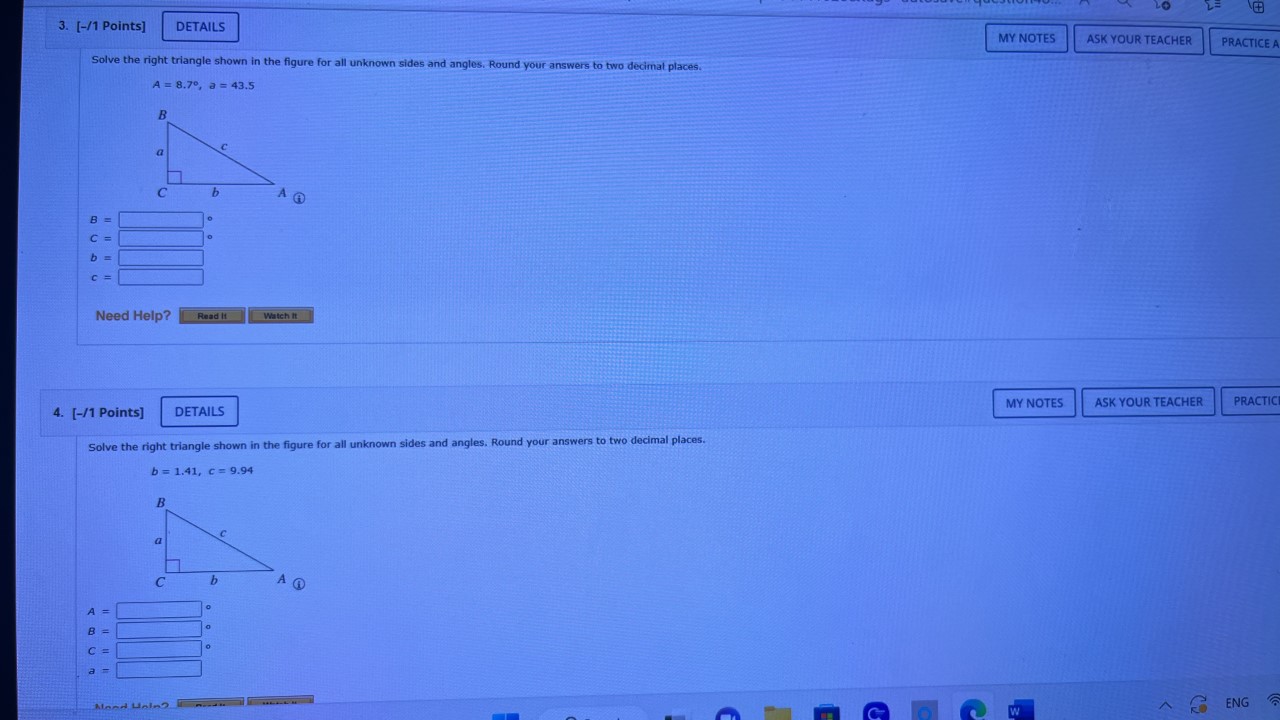 Solved Solve the right triangle shown in the figure for all | Chegg.com