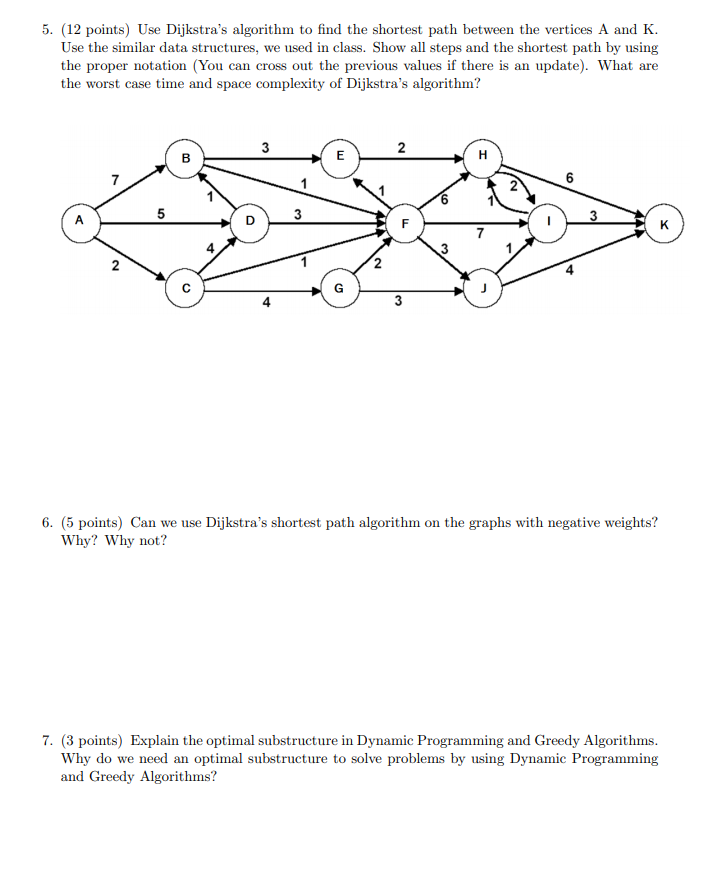 Solved 5. (12 points) Use Dijkstra's algorithm to find the | Chegg.com