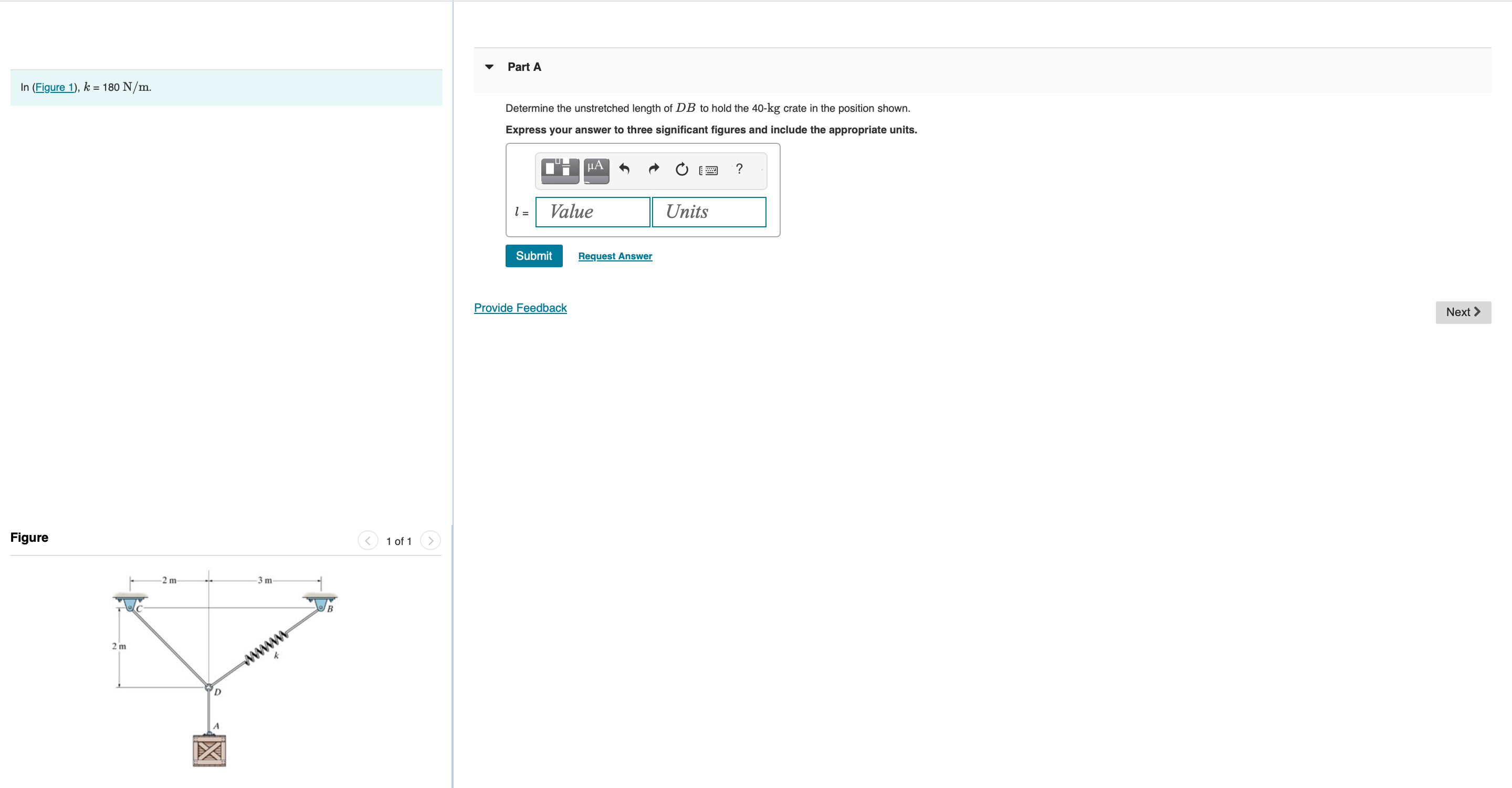 Solved Determine the unstretched length of DB to hold the | Chegg.com