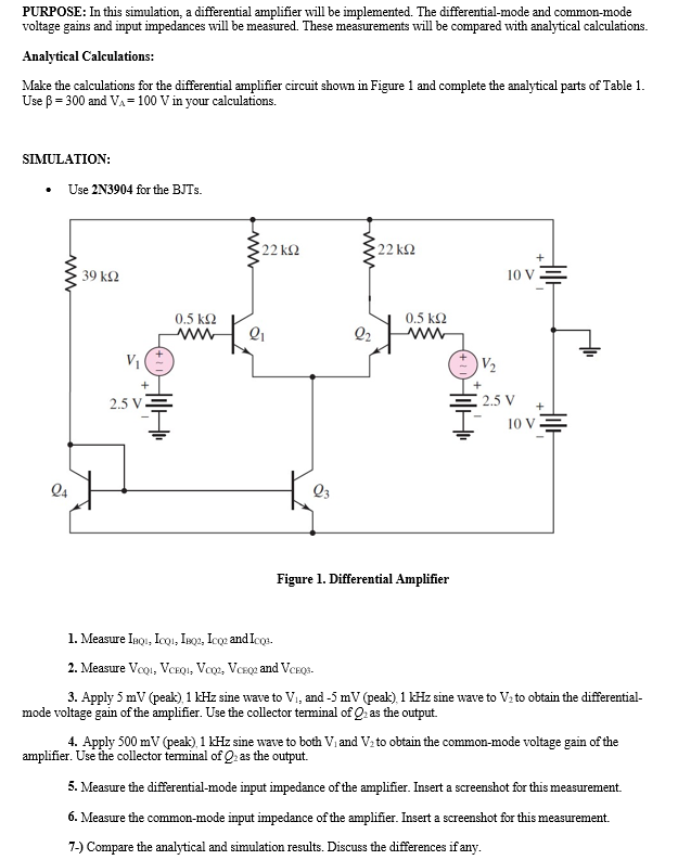 Solved PURPOSE: In this simulation, a differential amplifier | Chegg.com