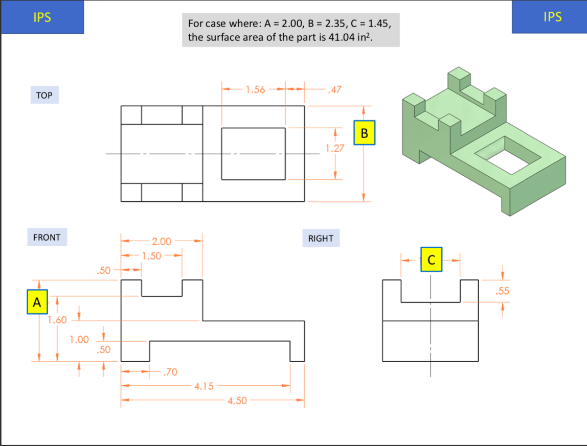 Solved The drawings specify three dimensions as A, B, and C | Chegg.com