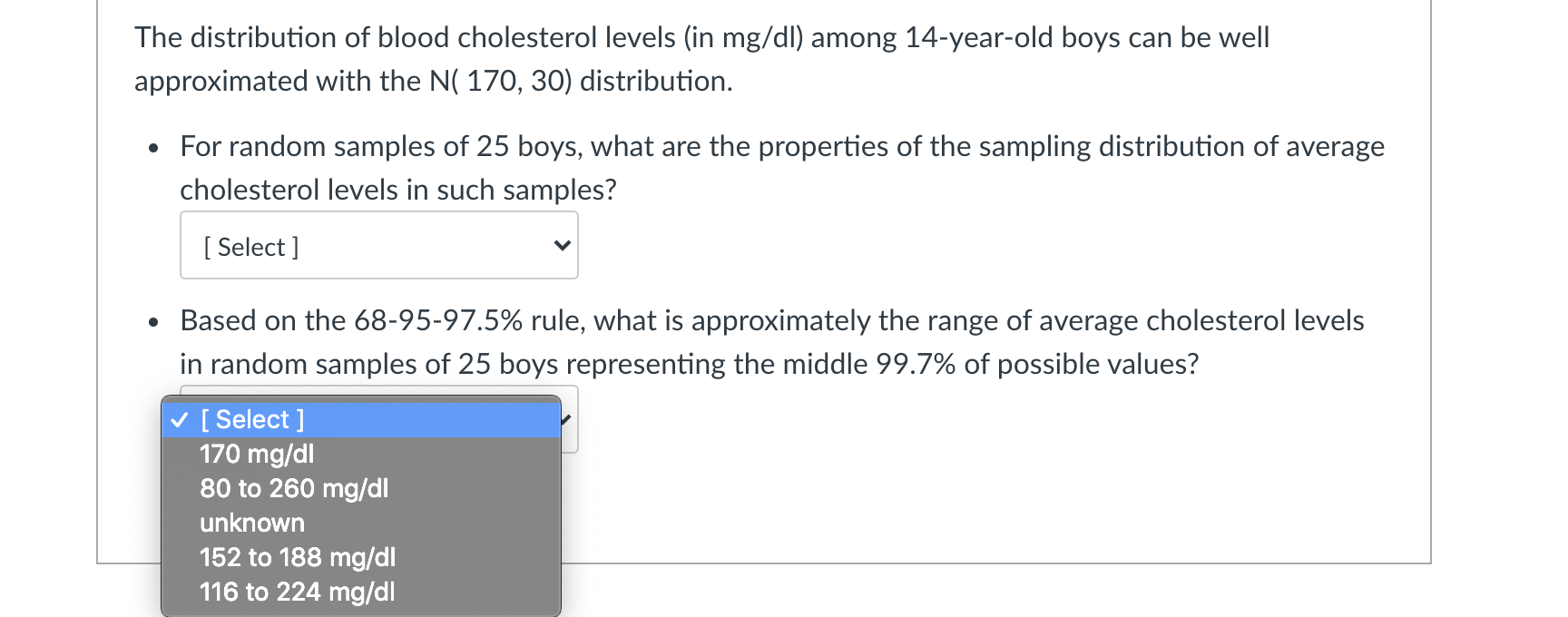 Solved The distribution of blood cholesterol levels (in | Chegg.com