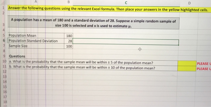 Solved swer the following questions using the relevant Excel | Chegg.com