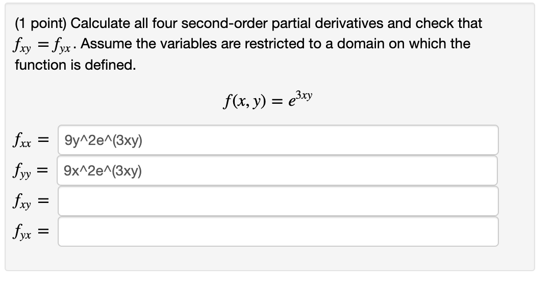 Solved (1 point) Calculate all four second-order partial | Chegg.com