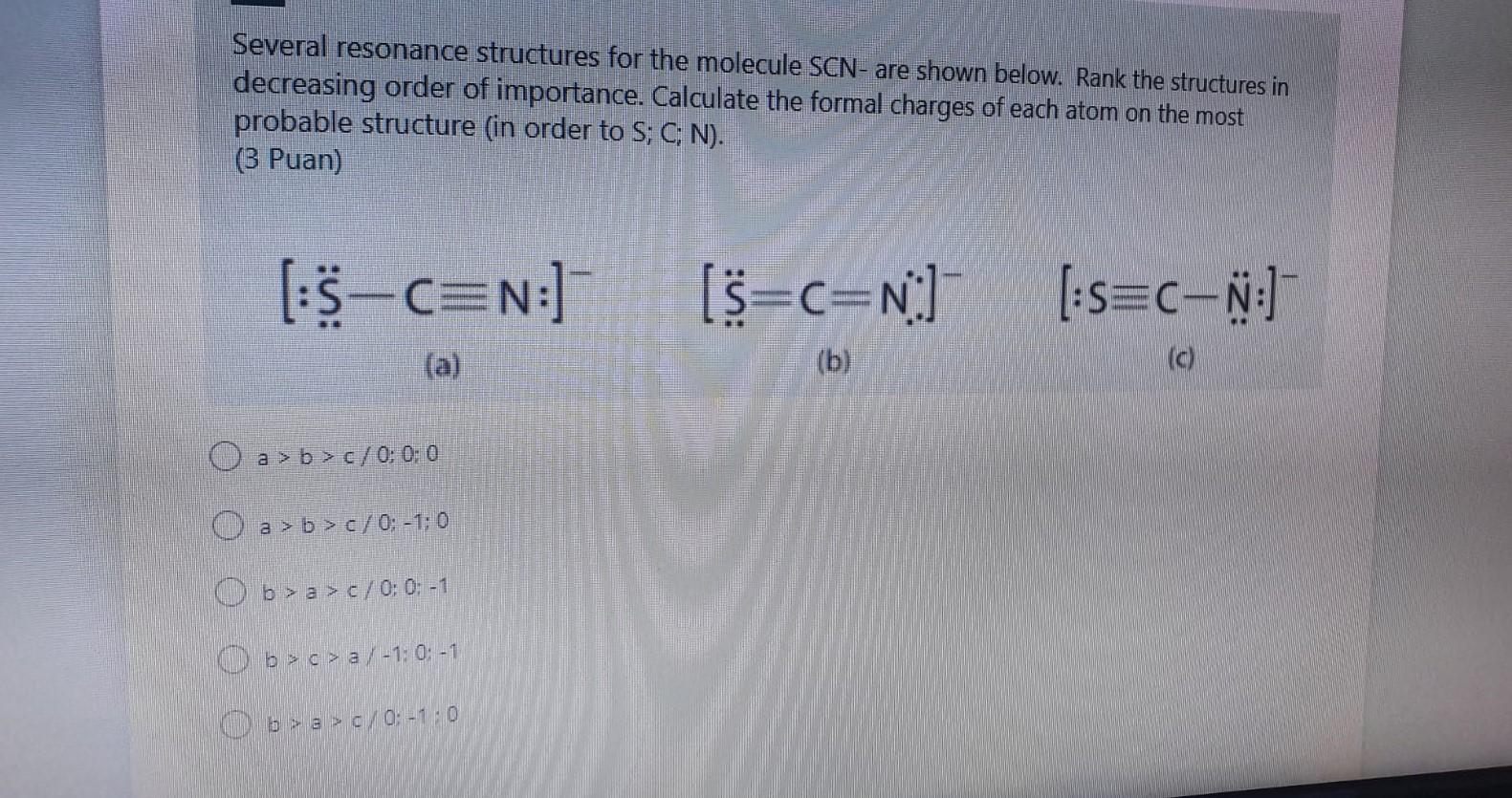 Solved Several resonance structures for the molecule SCN-are | Chegg.com