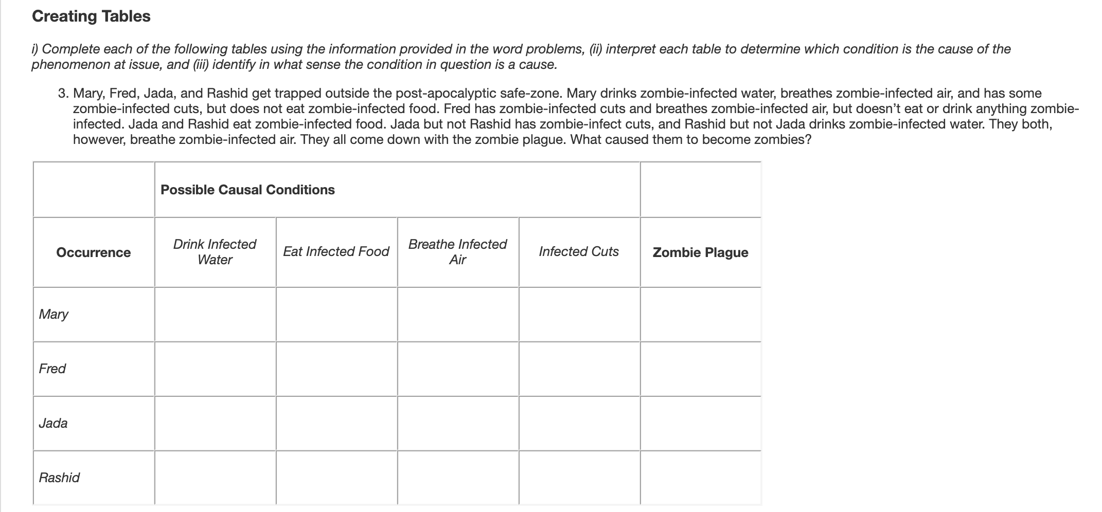 Solved Creating Tables i) Complete each of the following | Chegg.com