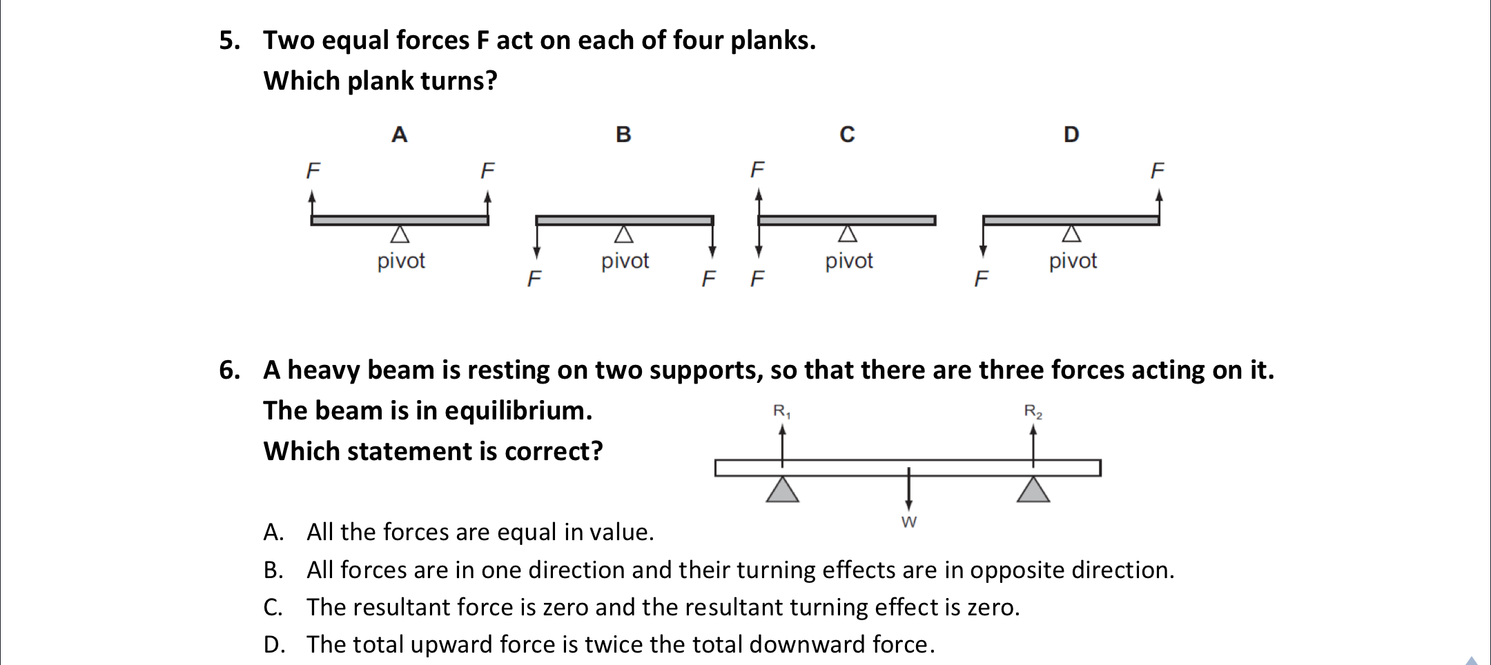 Solved 5. Two equal forces Fact on each of four planks. | Chegg.com
