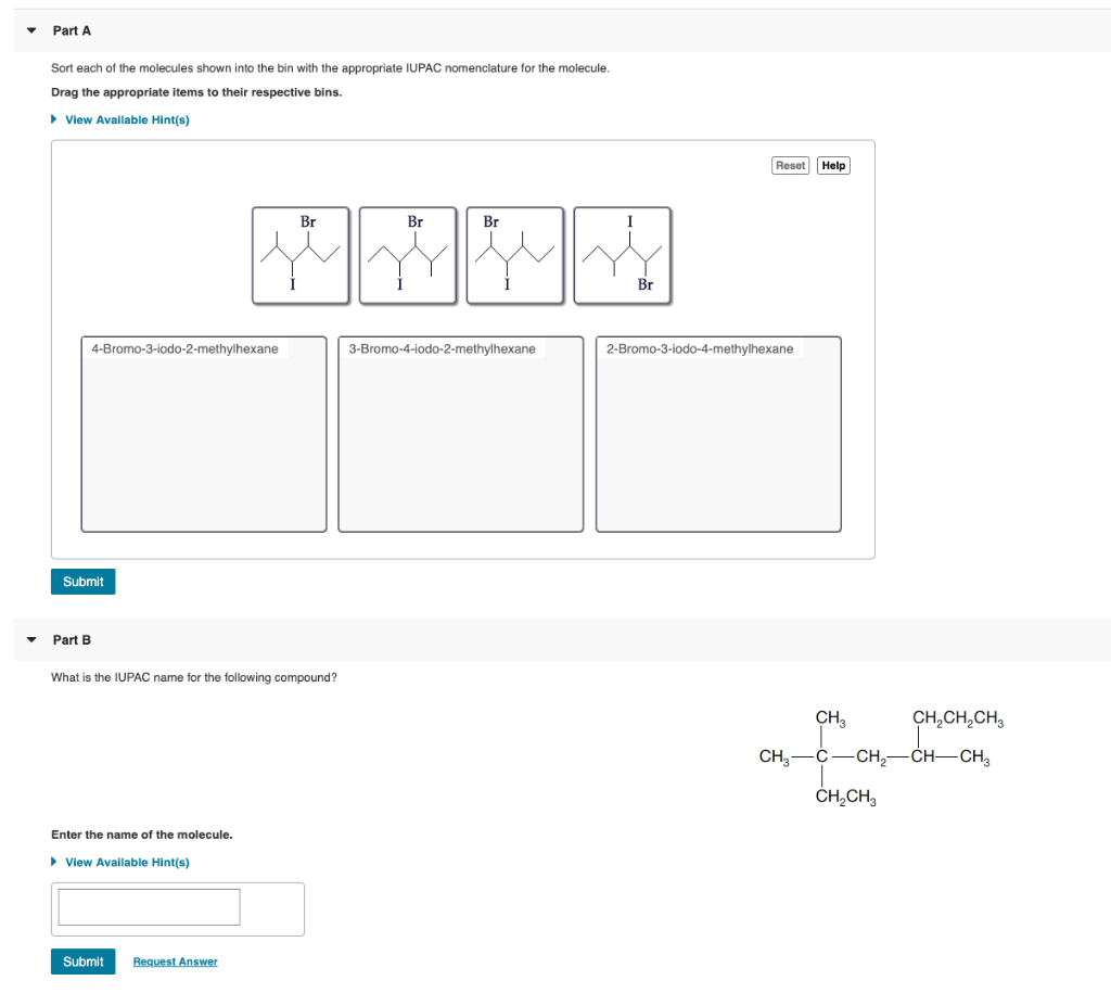 Solved Part A Sort each of the molecules shown into the bin | Chegg.com