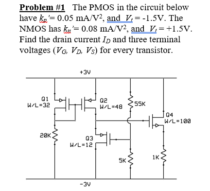 Solved Problem #1 ﻿The PMOS in the circuit belowhave | Chegg.com