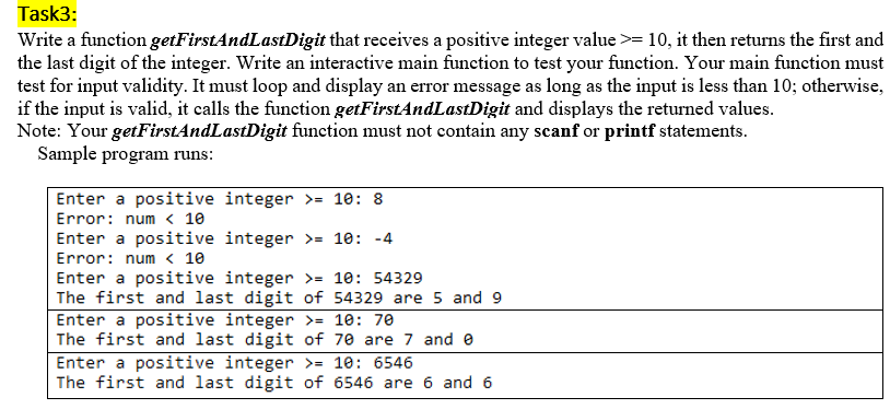 Solved Task3 Write A Function Getfirstandlastdigit That