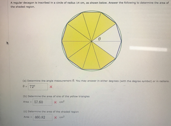 Solved A regular decagon is inscribed in a circle of radius | Chegg.com