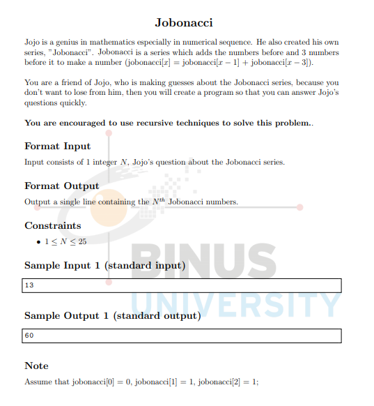 Solved Jobonacci Jojo is a genius in mathematics especially | Chegg.com