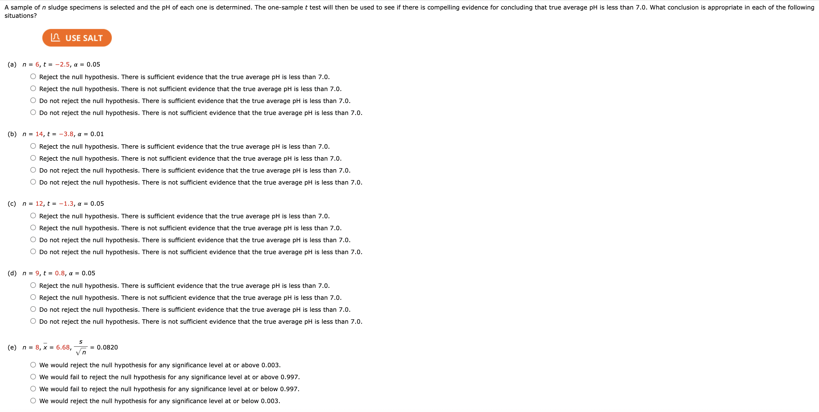 Solved situations? (a) n=6,t=−2.5,α=0.05 Reject the null | Chegg.com