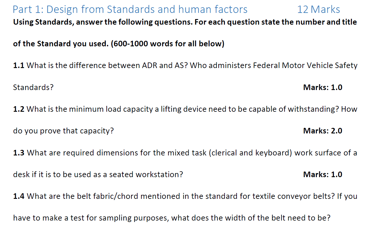 Solved Part 1: Design from Standards and human factors 12 | Chegg.com