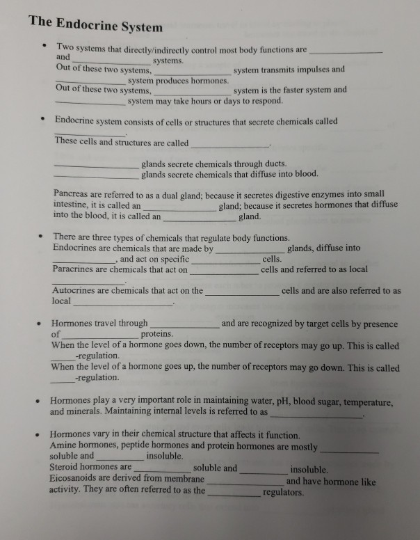 Solved The Endocrine System Two systems that | Chegg.com