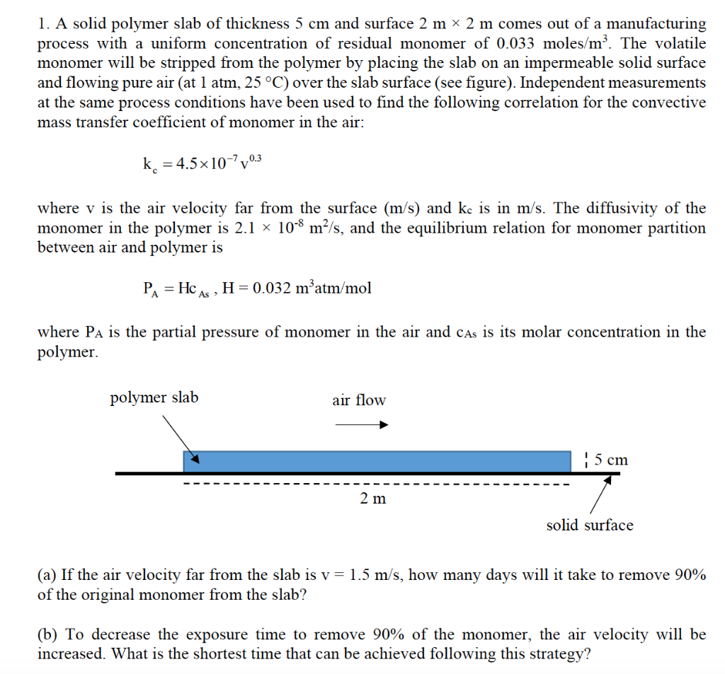 1. A solid polymer slab of thickness 5 cm and surface | Chegg.com