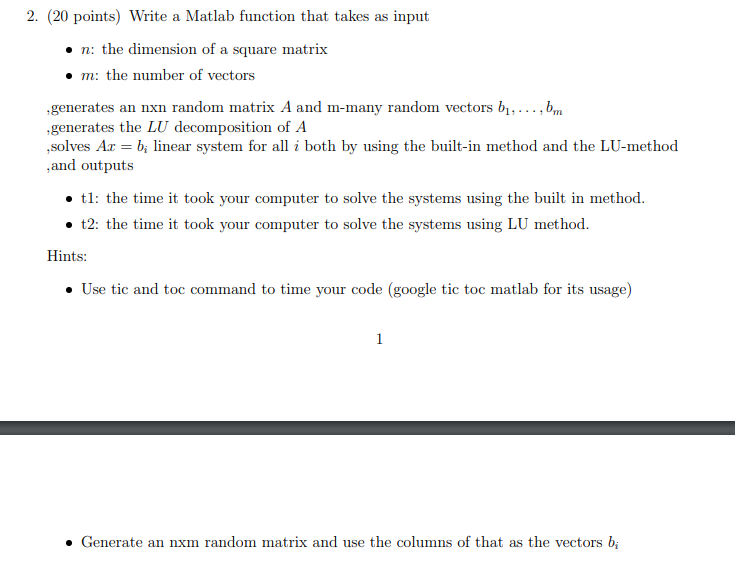 Solved 2. (20 points) Write a Matlab function that takes as | Chegg.com