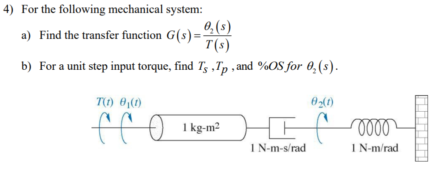 Solved 4) For the following mechanical system: a) Find the | Chegg.com