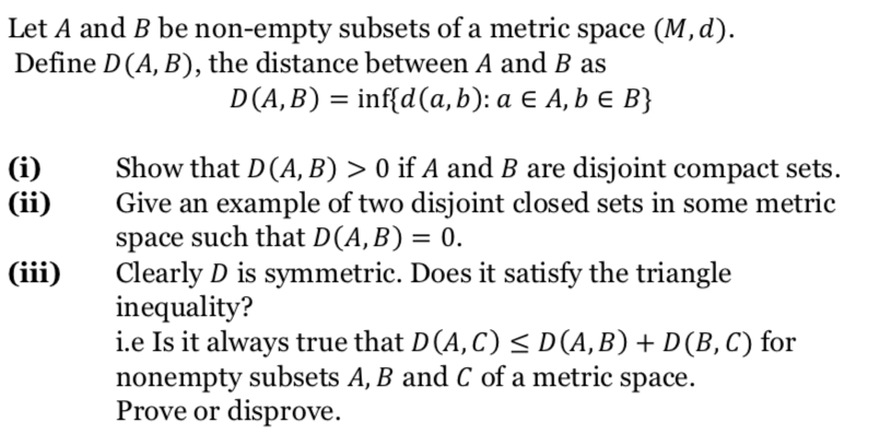 Solved Let A and B be non-empty subsets of a metric space | Chegg.com