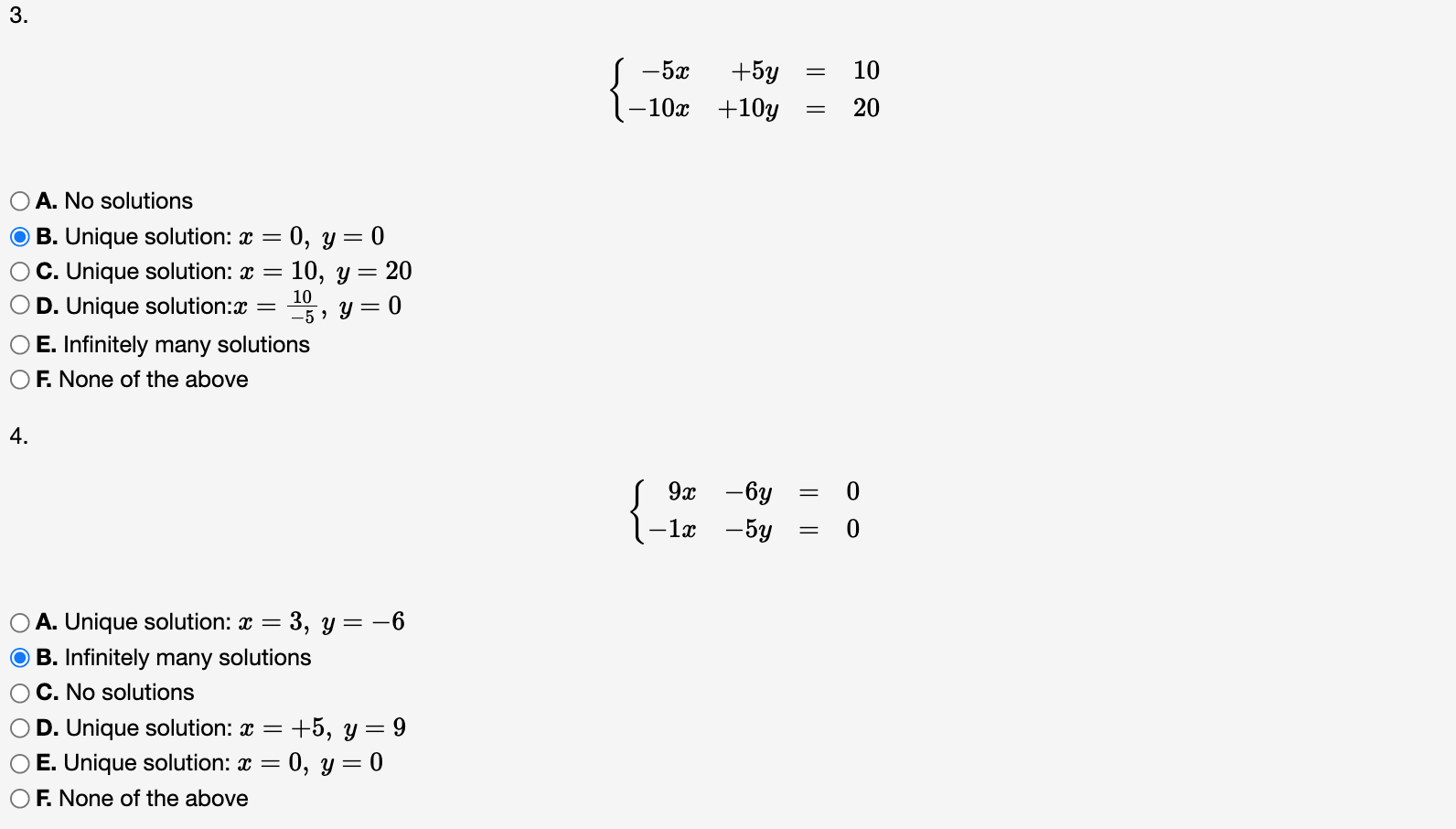 Solved For each system, determine whether it has a unique | Chegg.com