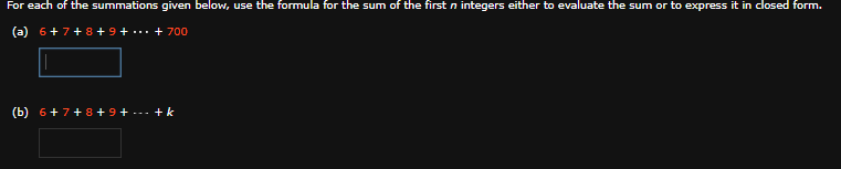 Solved For each of the summations given below, use the | Chegg.com