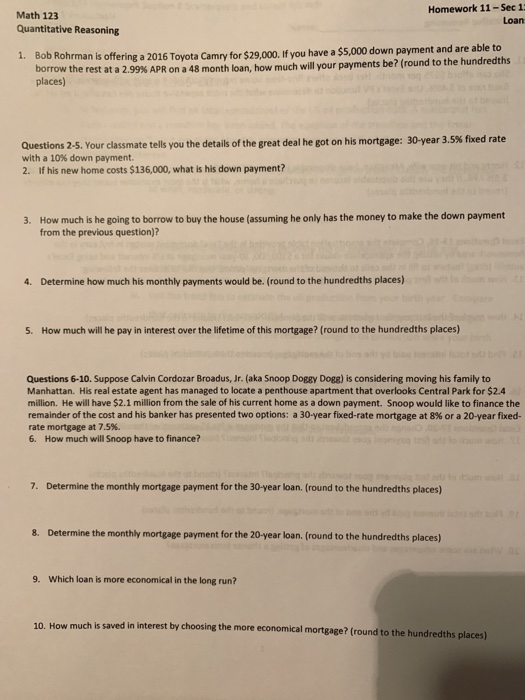 Solved Math 123 Quantitative Reasoning Homework 11-Sec 1 | Chegg.com