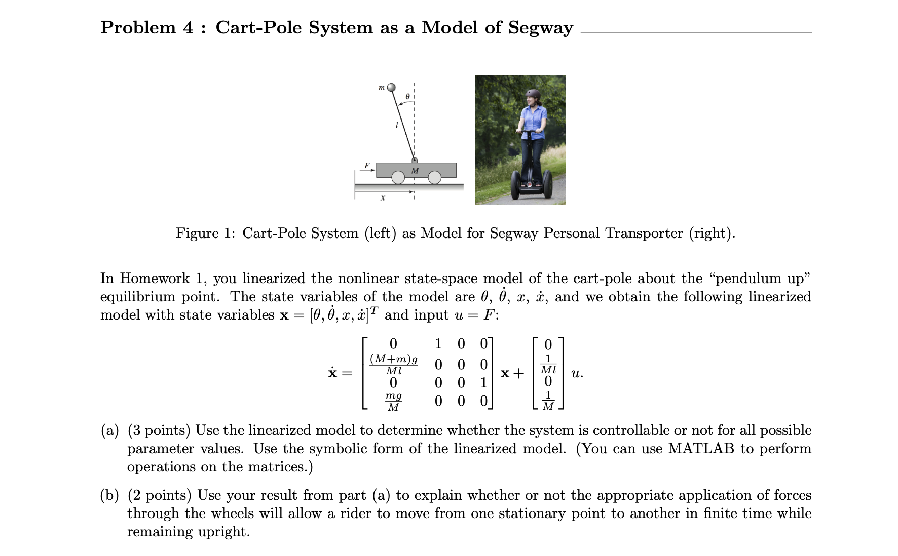 Problem 4 Cart Pole System As A Model Of Segway 
