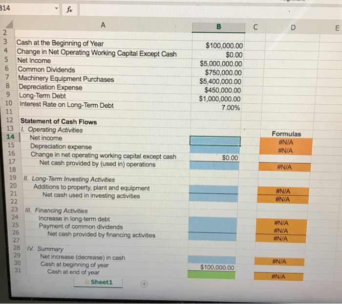 Solved Excel Online Structured Activity: Statement of cash | Chegg.com